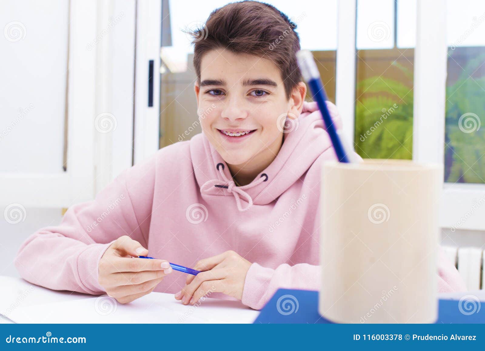 Estudante Adolescente No Estudo Da Mesa Foto de Stock - Imagem de ...
