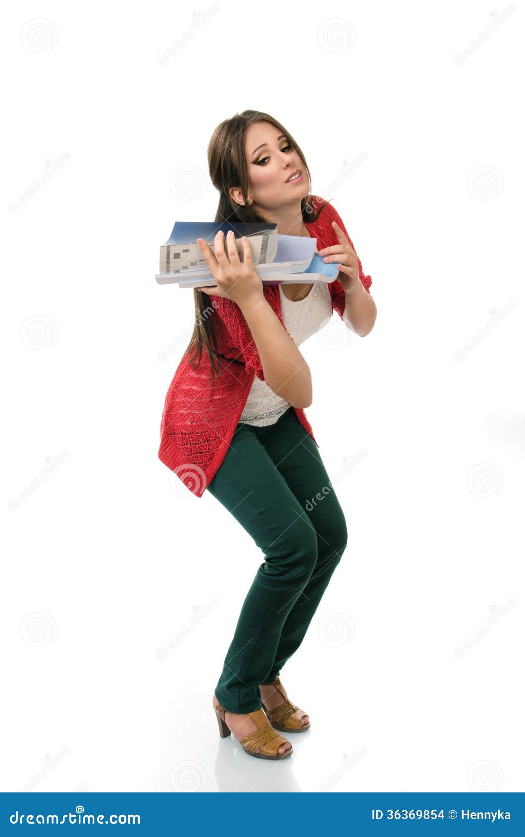 Estudiante Que Intenta Levantar Una Pila Pesada De Libros Foto de ...