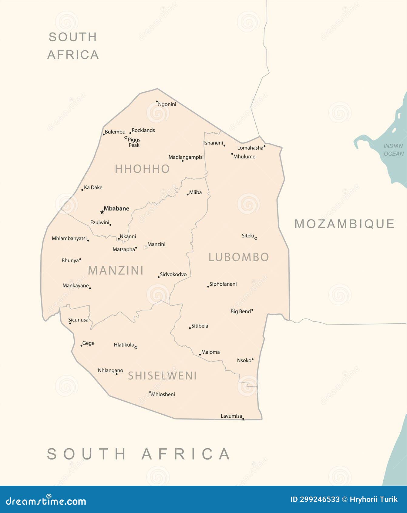 Eswatini - Detailed Map with Administrative Divisions Country Stock ...