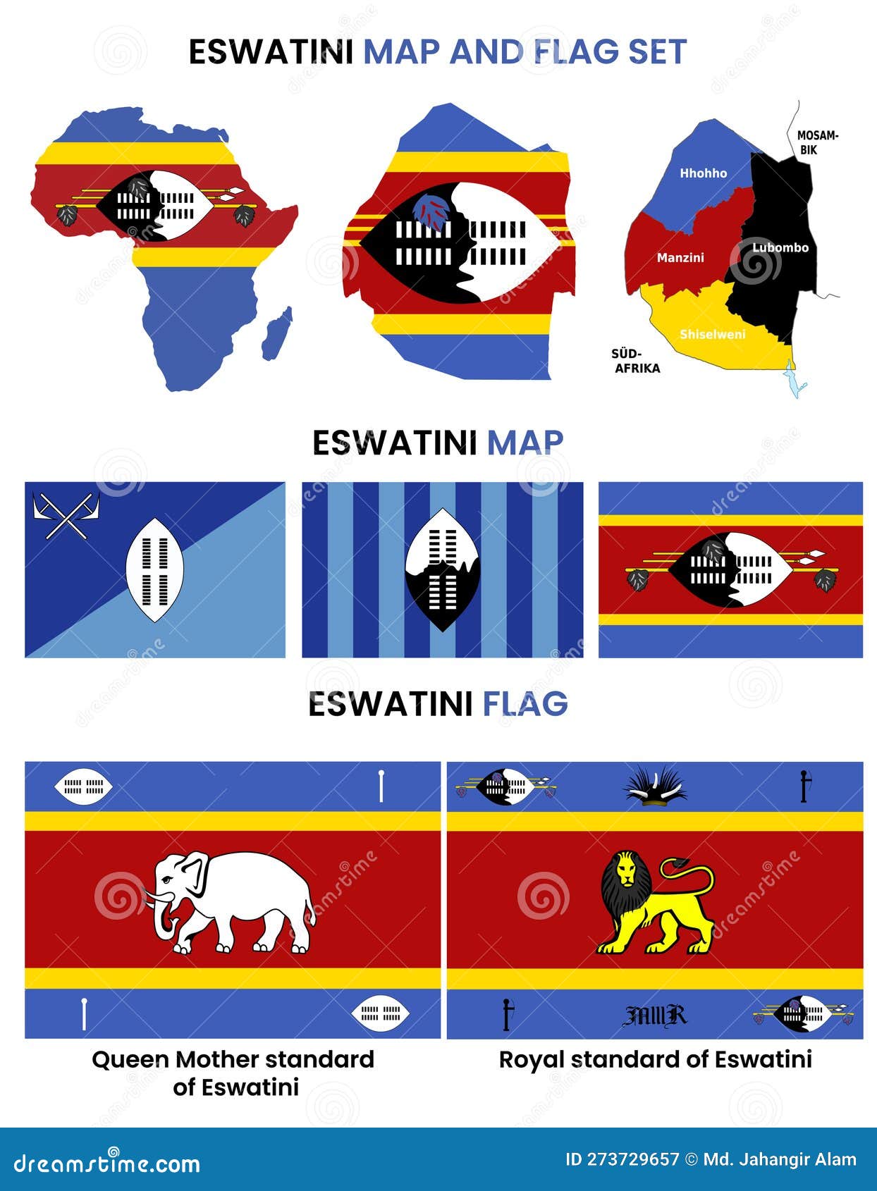 Eswatini Map And Flag Set Illustration Stock Vector Illustration Of