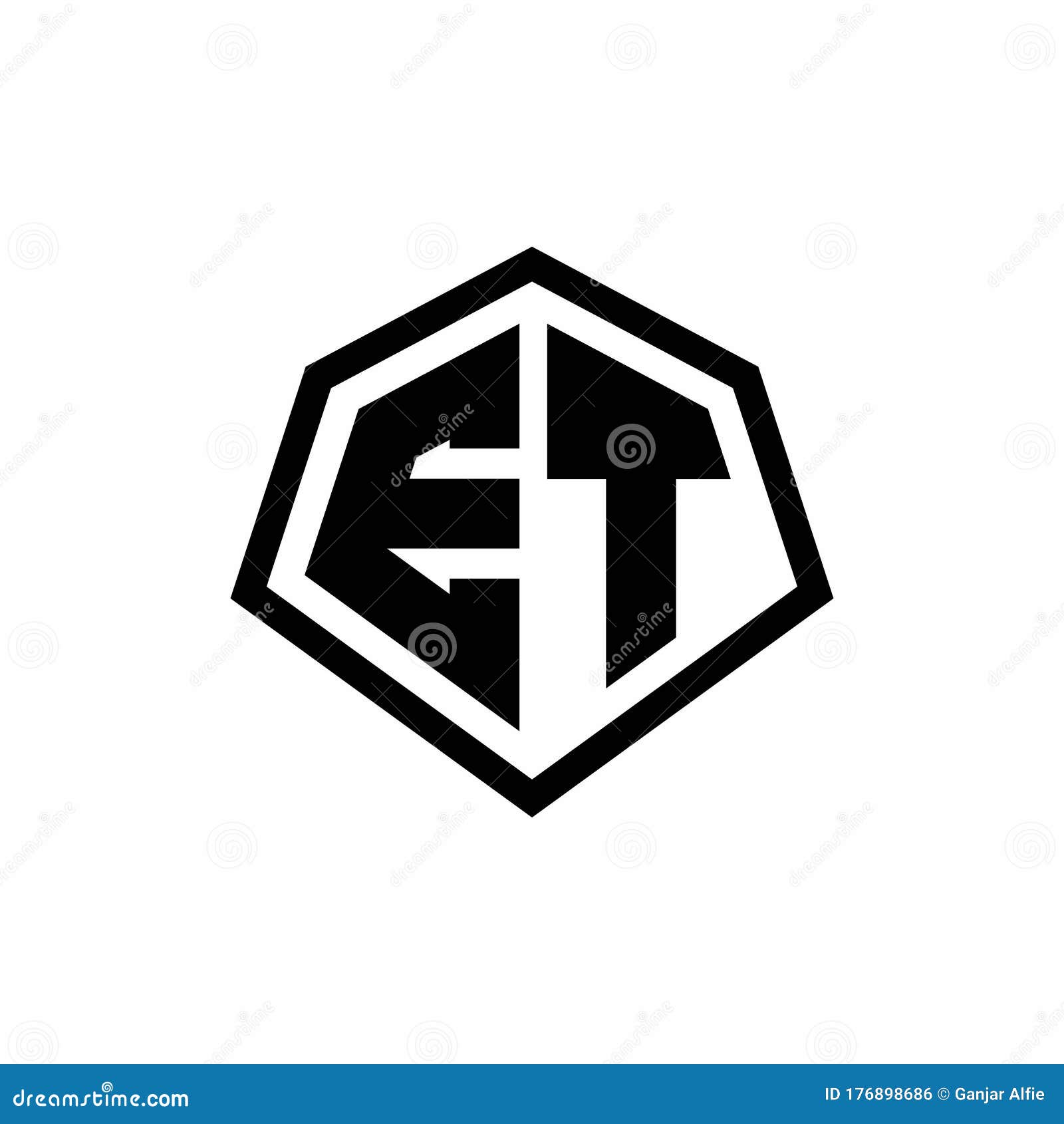 ET Monogram Logo with Hexagon Shape and Line Rounded Style Design ...