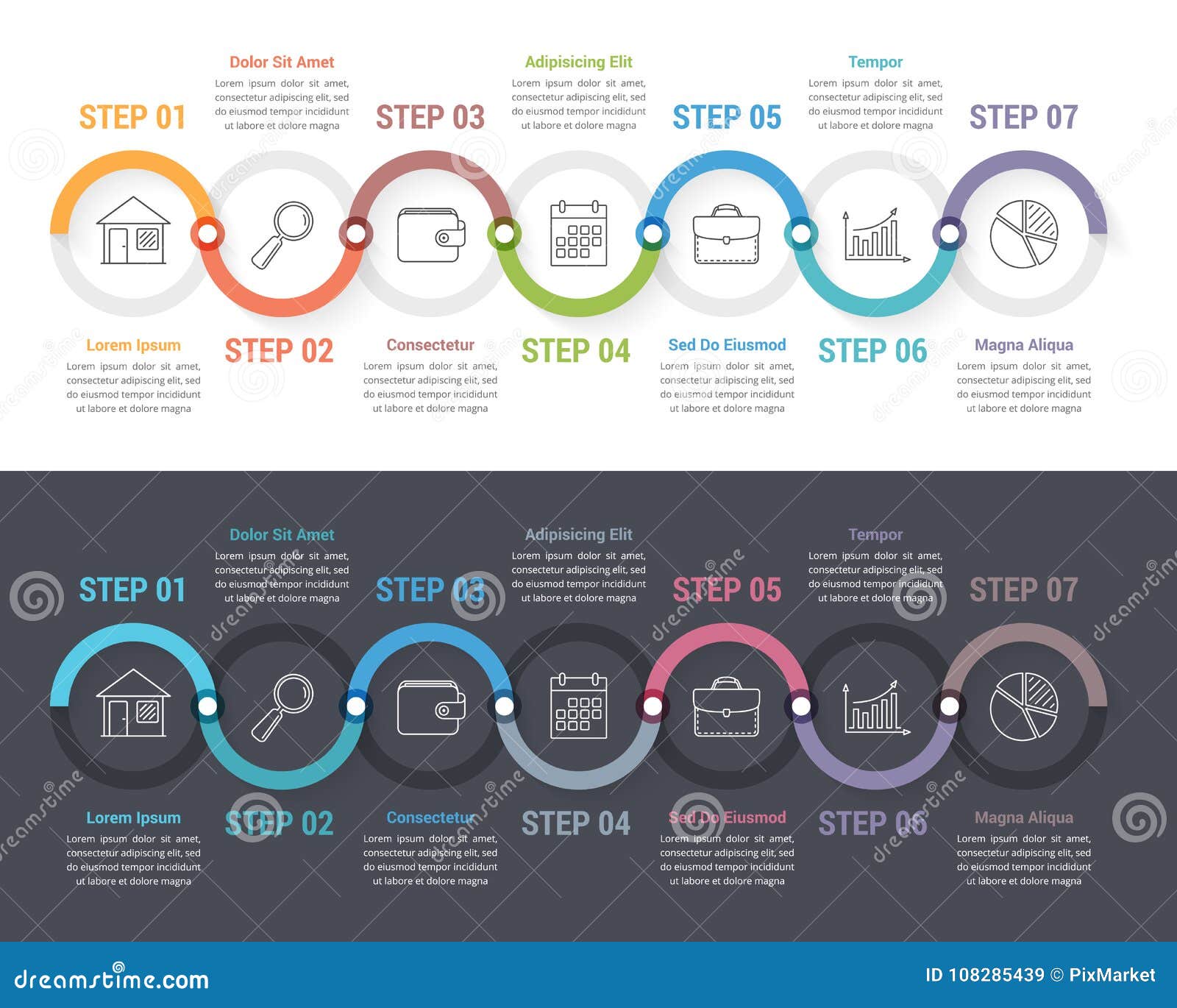 7 etapas Infographics ilustração do vetor. Ilustração de horizontal ...
