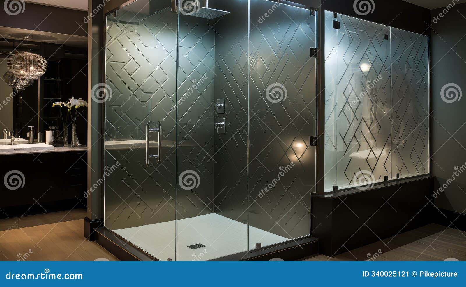 Etched Bathroom Shower Glass Stock Illustration - Illustration of ...