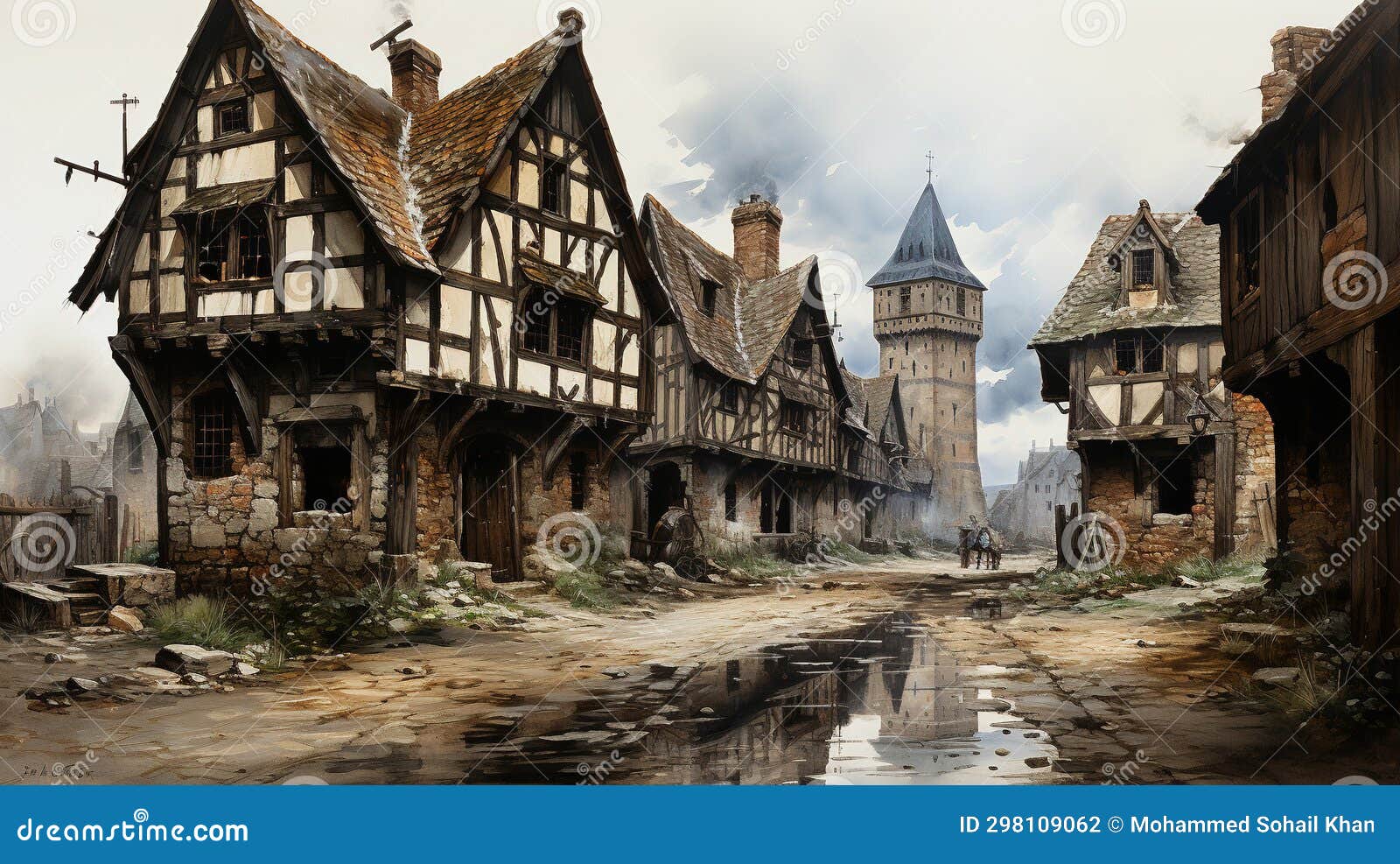 Etching Medieval Empty Town Abstract Art Painting Background Stock ...