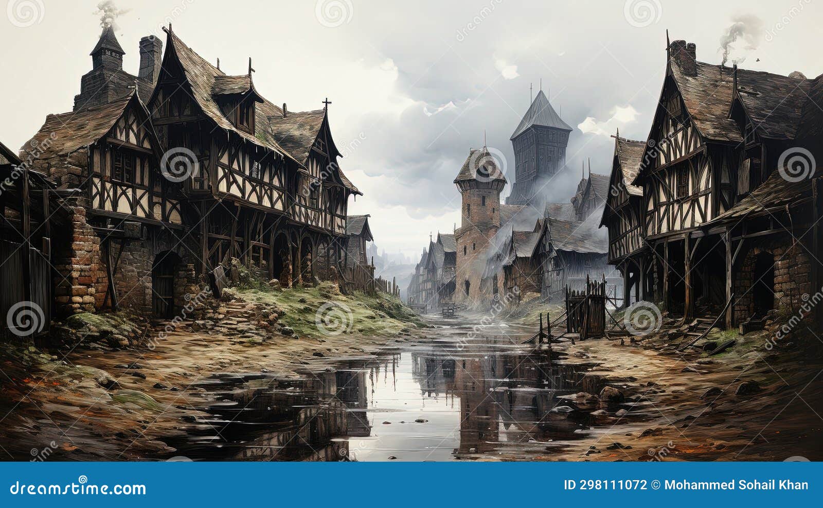 Etching Medieval Empty Town Abstract Art Painting Background Stock ...