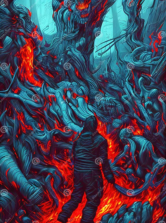 Eternal Fire of Hell with Damned Souls and Devil, Generative Ai Stock ...