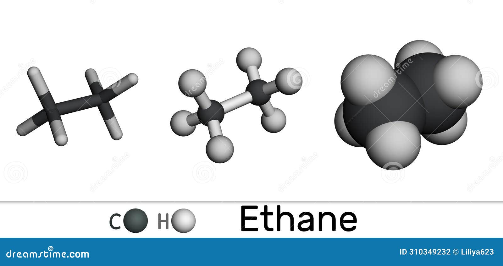Ethane C2H6 Molecule. Various 3D Molecular Models On A White Background ...