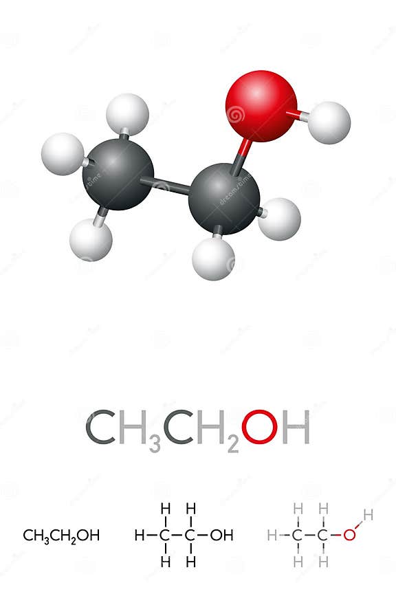 Ethanol, CH3CH2OH, Ethyl Alcohol, Molecule Model and Chemical Formula ...