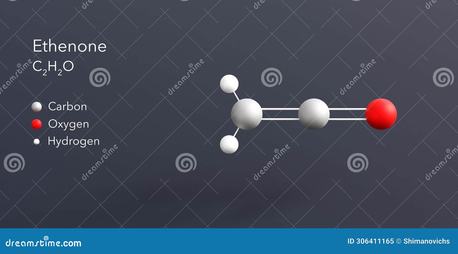Ethenone Molecule 3d Rendering, Flat Molecular Structure with Chemical ...