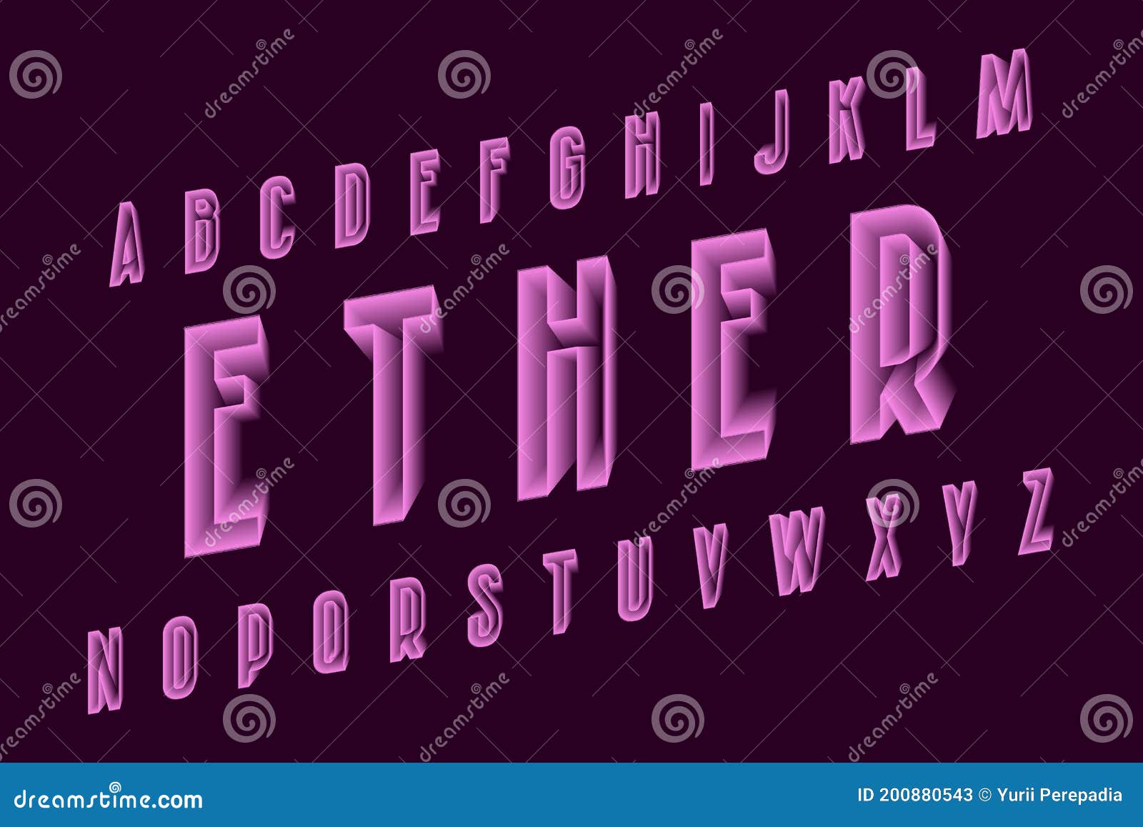 Ether Alphabet of Purple Translucent Letters. 3d Vibrant Font Stock ...