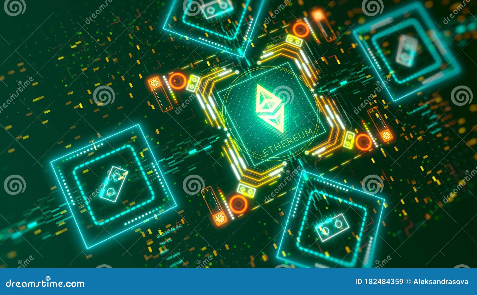 Ether Cryptocurrency Token Mining Concept. Financial and Business Theme ...