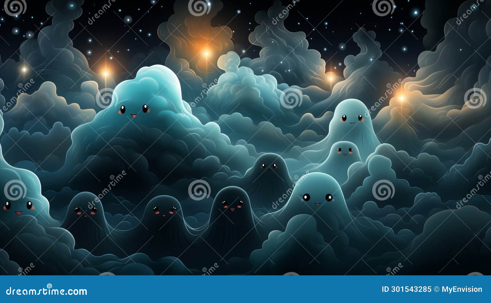 Ghoulish Beings Wandering Among Shadows And Mists In A Haunted Forest ...