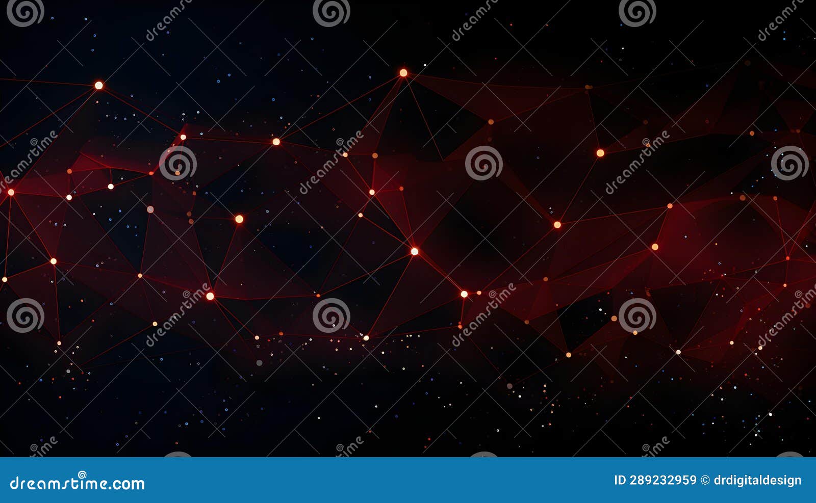 Blurred Data Technology Background in Dark Red Colors. Network of ...