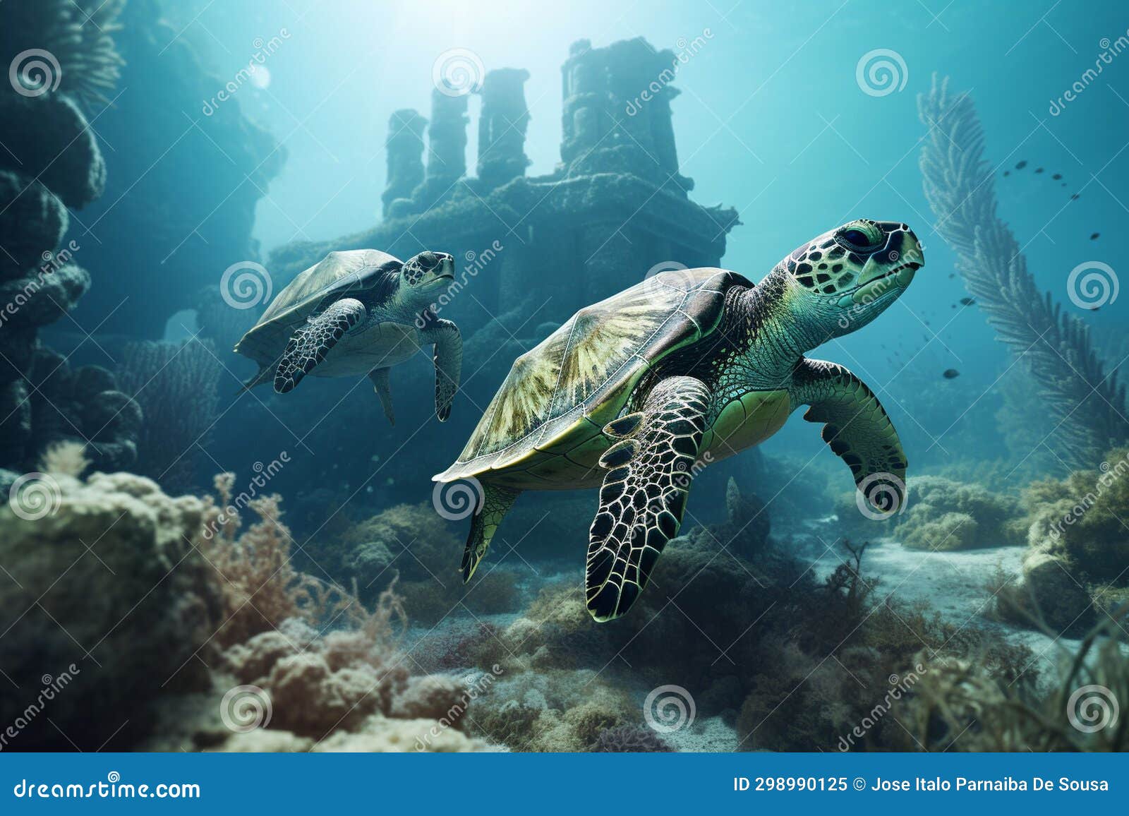 Ethereal and Ancient Sea Turtles Navigating Throug Stock Image - Image ...