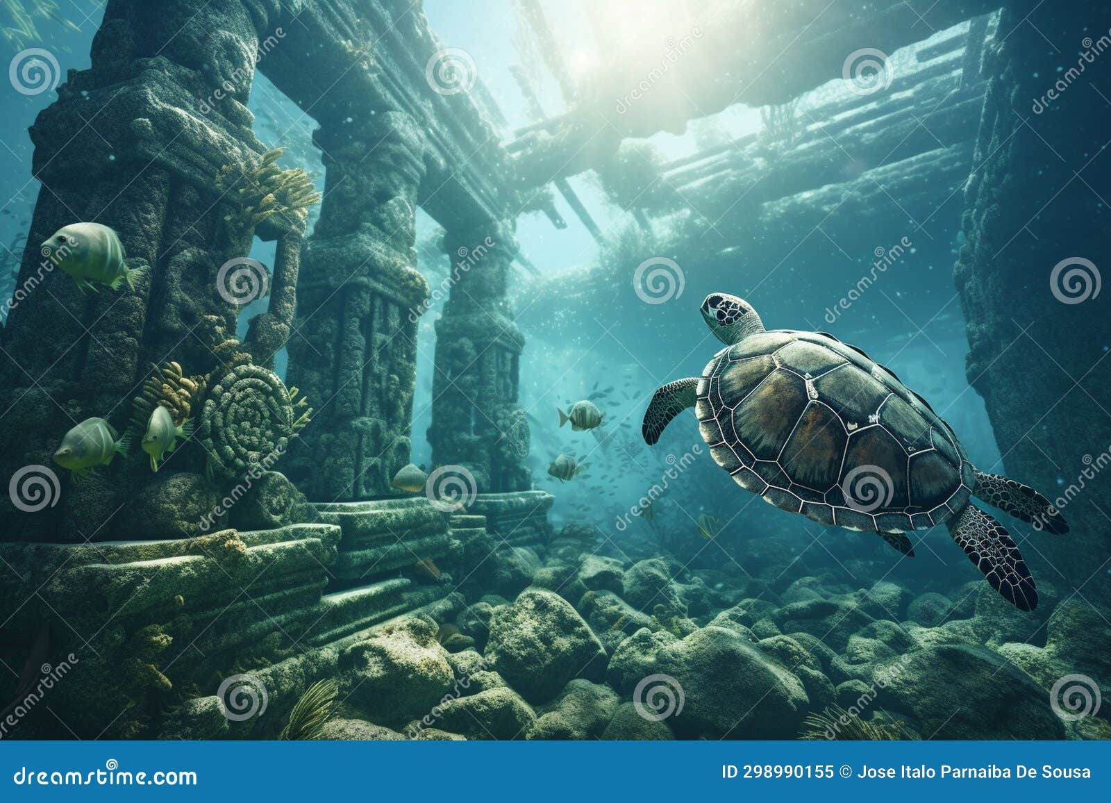 Ethereal and Ancient Sea Turtles Navigating Throug Stock Image - Image ...