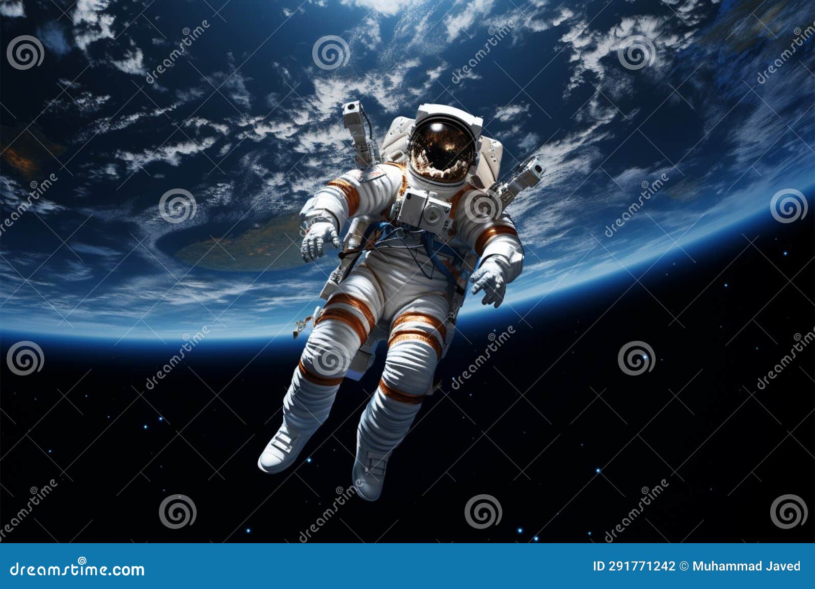 Celestial Sentinel: A Golden-Clad Cyborg In Space Royalty-Free ...