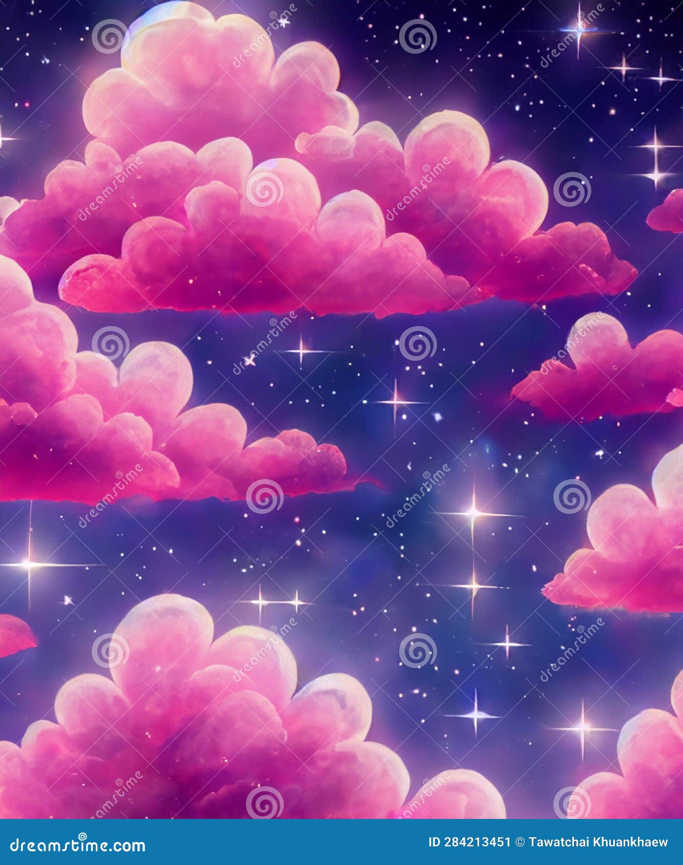 Ethereal Background of Formations of Pink Clouds and Twinkling Stars ...