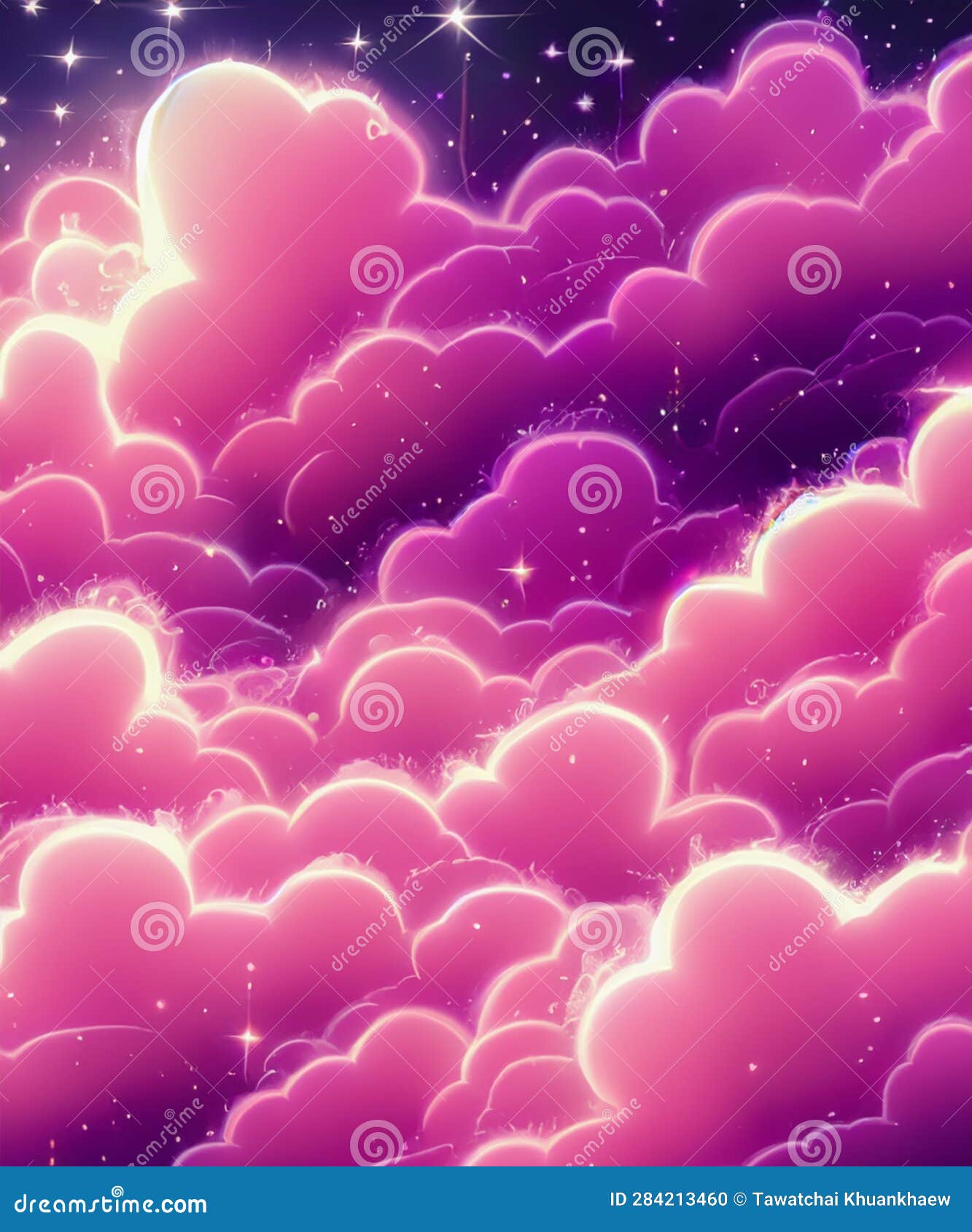 Ethereal Background of Formations of Pink Clouds and Twinkling Stars ...
