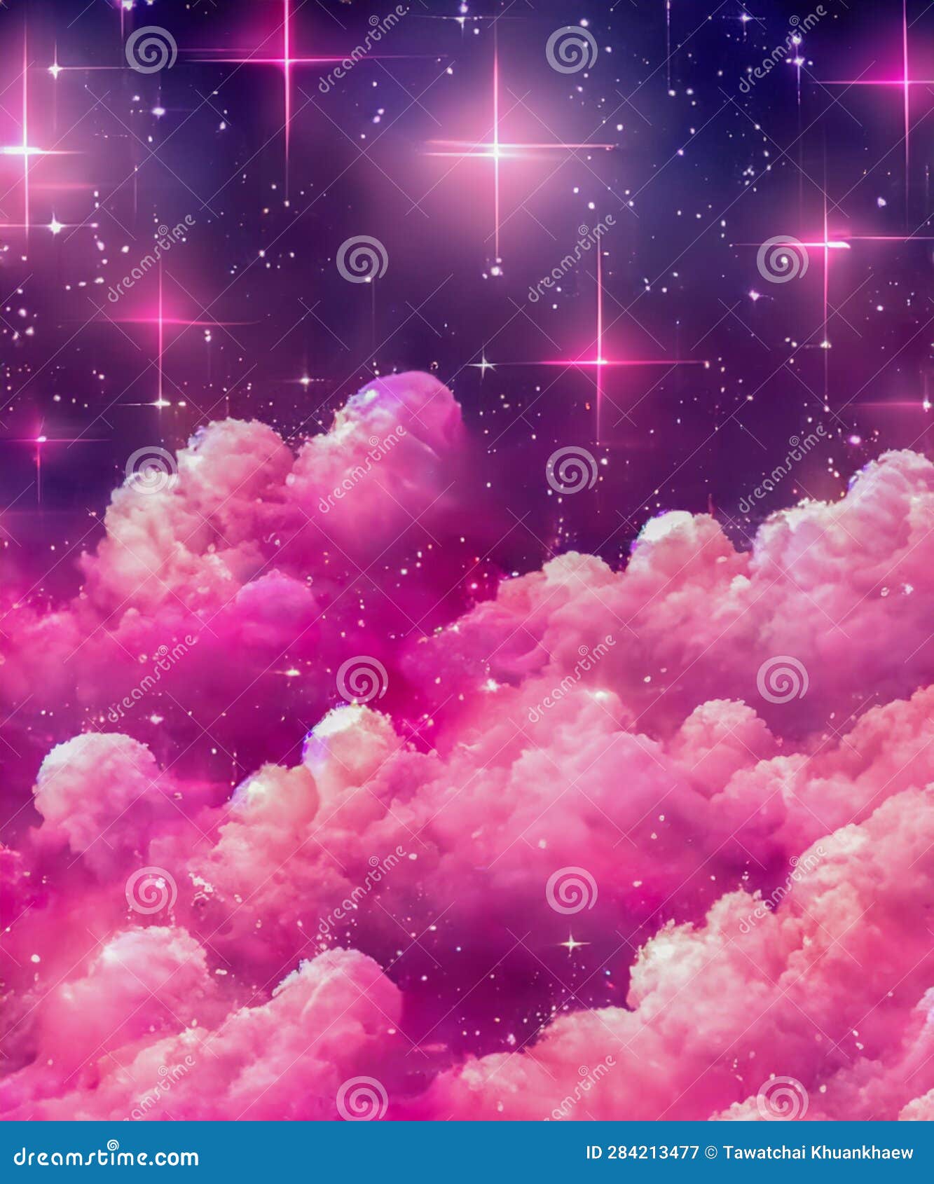 Ethereal Background of Formations of Pink Clouds and Twinkling Stars ...