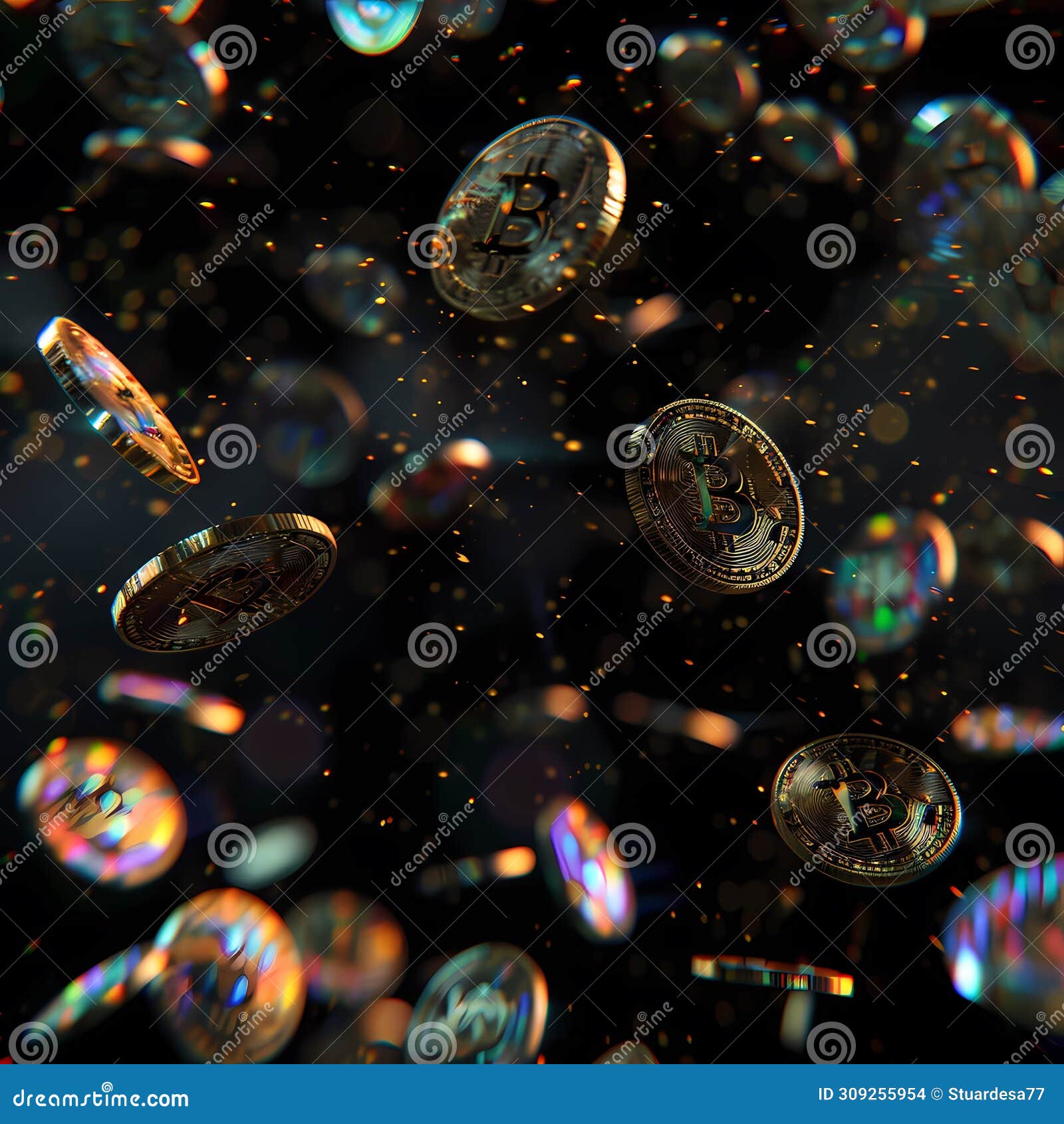 Ethereal Bitcoin Rain AI Generative Stock Photo - Image of futuristic ...