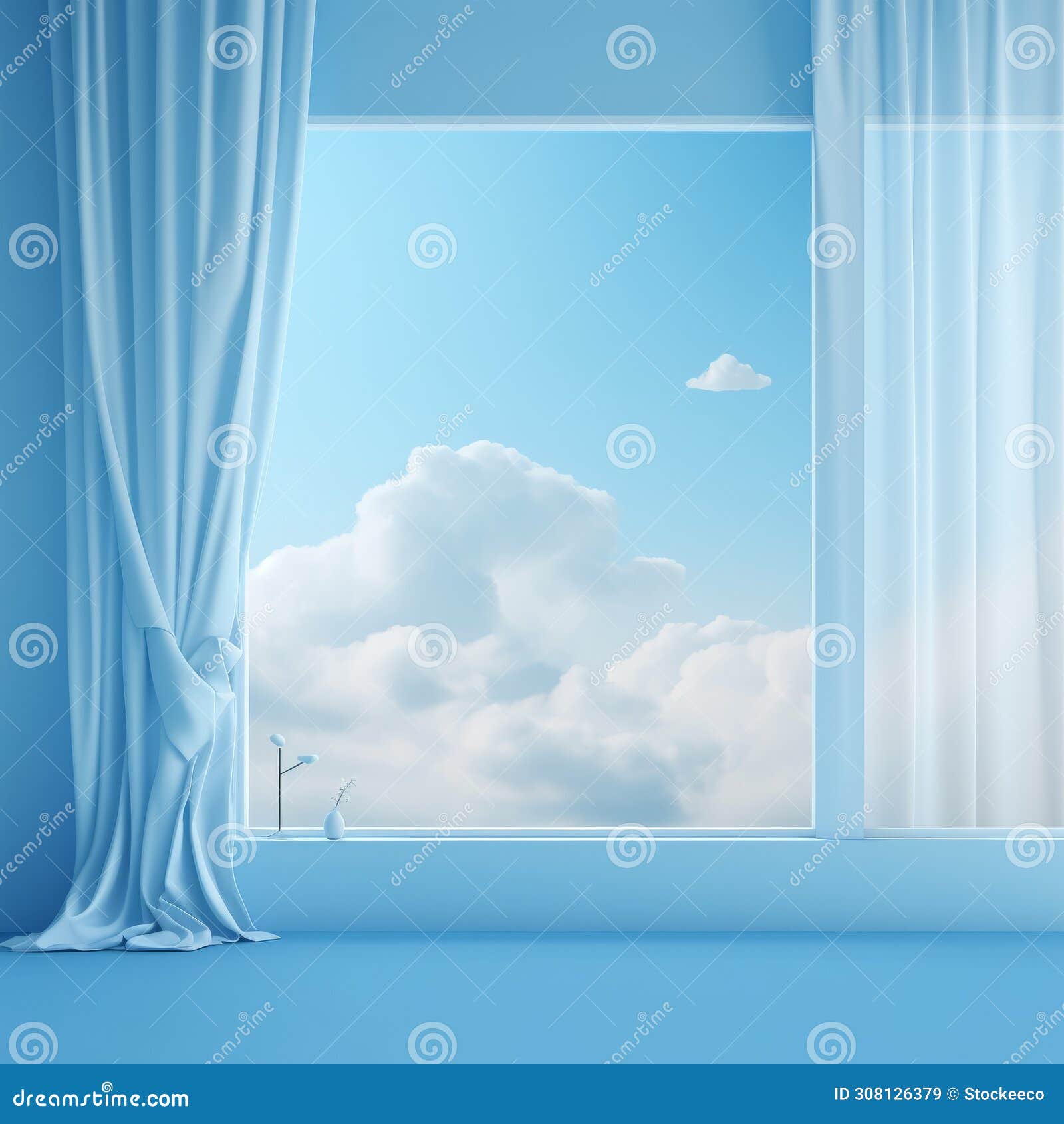 Ethereal Blue Sky Window: Imaginative Illustration with Whimsical ...