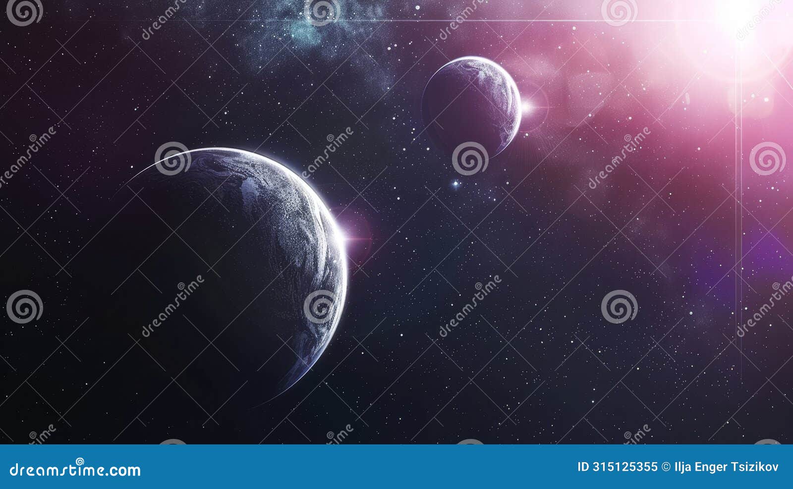 Ethereal Dark Space with Planets and Solar Flares Creating a ...