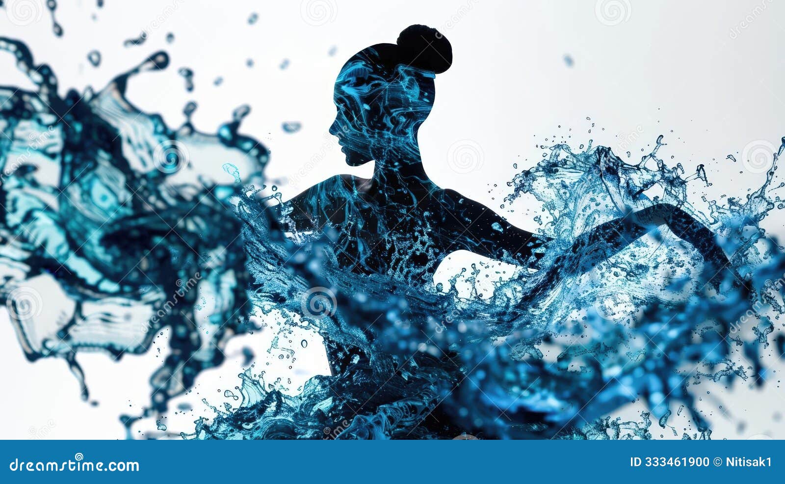 Ethereal Double Exposure of Dancer and Ocean Waves Stock Illustration ...