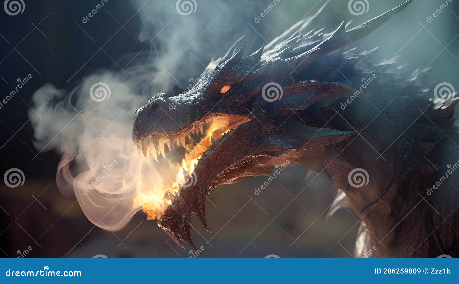 Ethereal Dragon With Smoke On Black Background, Neural Network ...