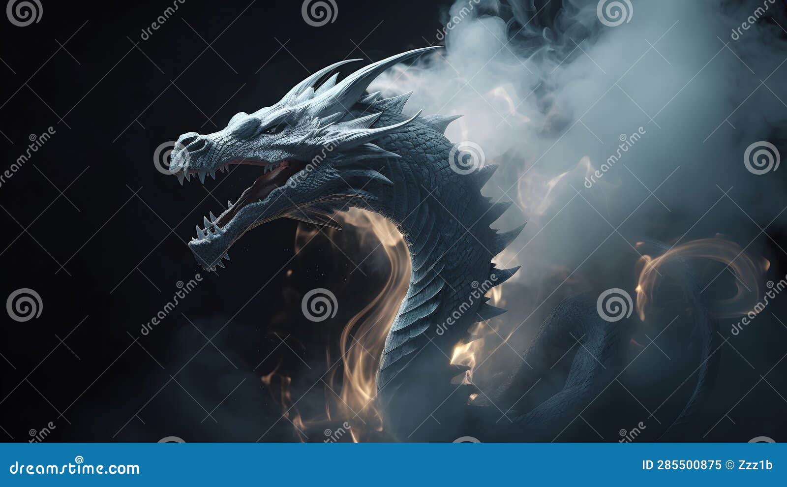 Ethereal Dragon With Smoke On Black Background, Neural Network ...