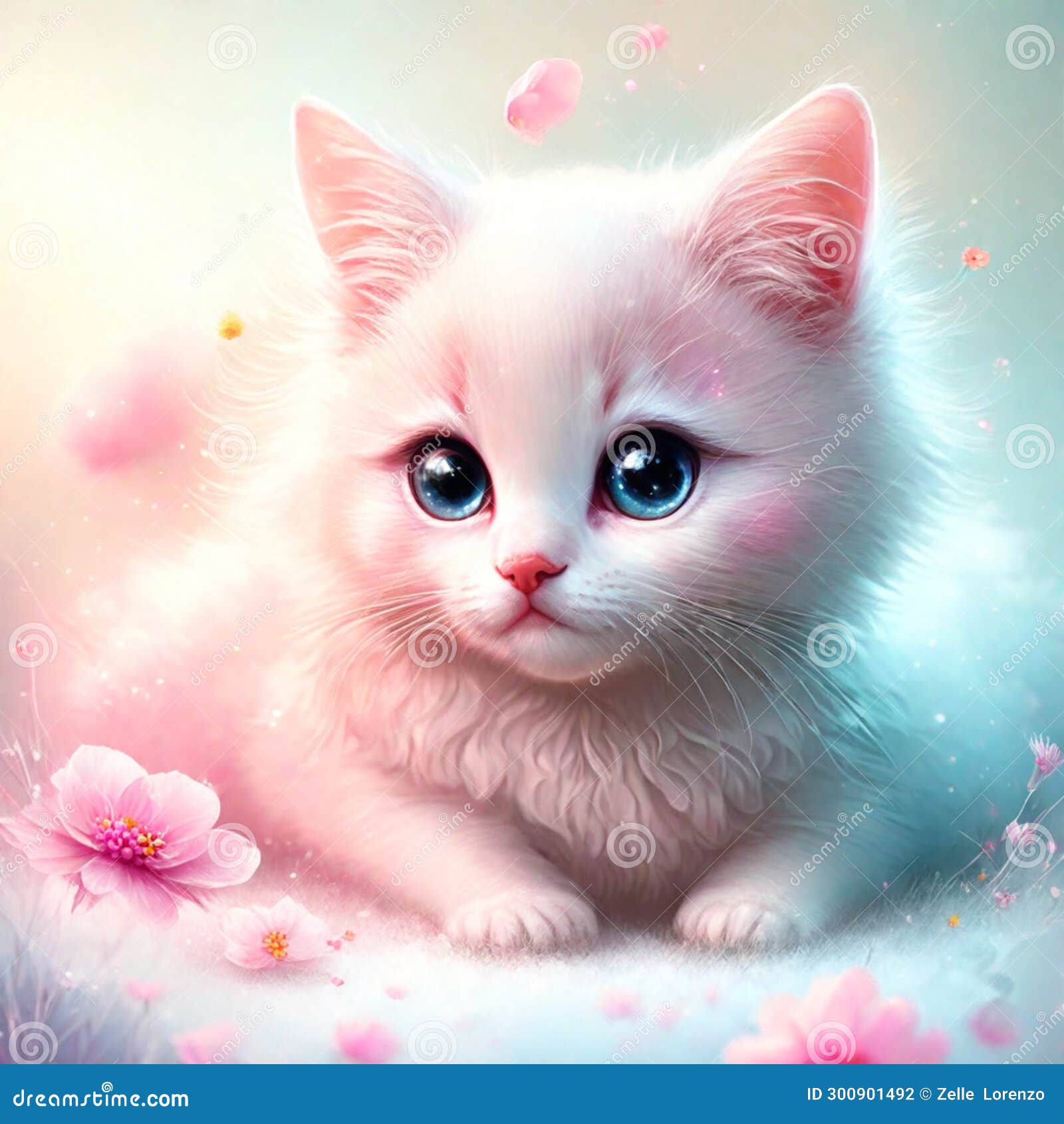 Ethereal Elegance: Hyperrealistic White Cat Pose Stock Illustration ...