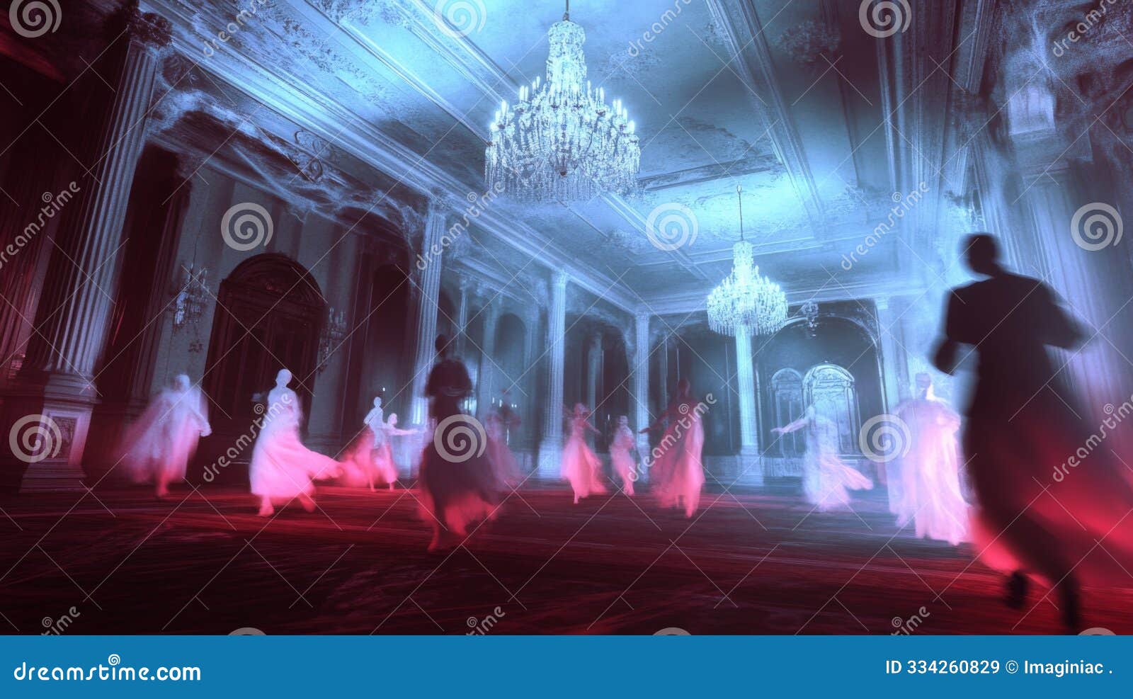 Ethereal Figures Dancing in a Grand Hall Stock Illustration ...