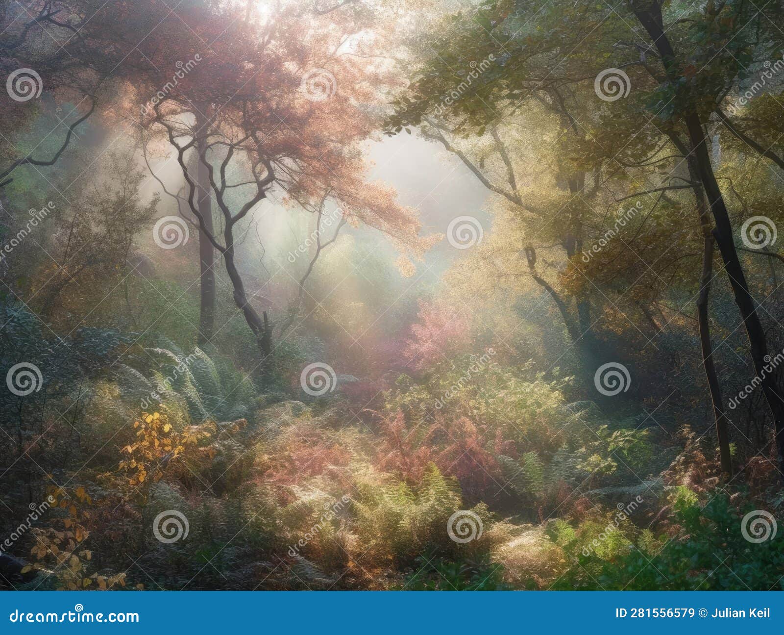 Dreamy Forest Scene with Soft Light and Colors Stock Illustration ...