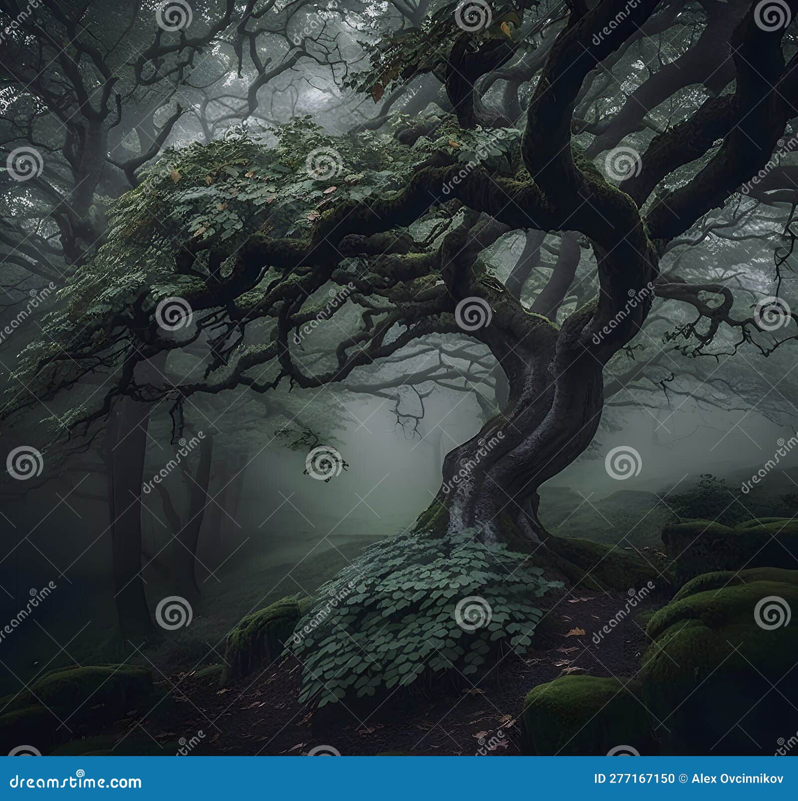 Ethereal Forest with Twisted Oak Trees. Perfect for Wallpapers and ...