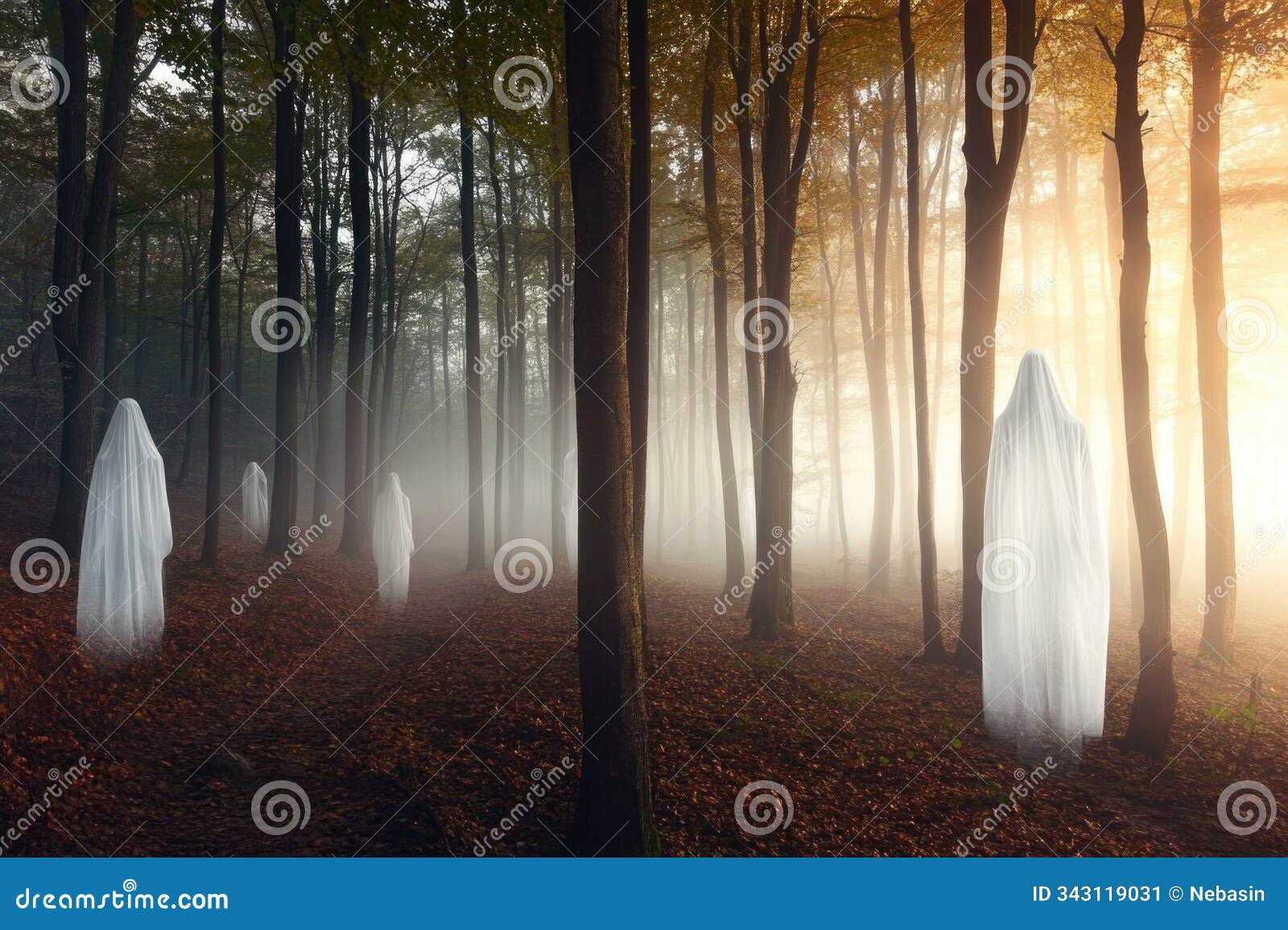 Ethereal Ghostly Figures Dancing In Moonlit Forest Haunting Fantasy ...