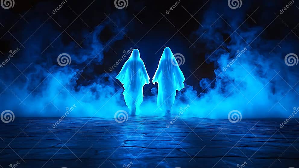 Ethereal Ghosts Floating in Dark Graveyard Atmosphere Stock ...