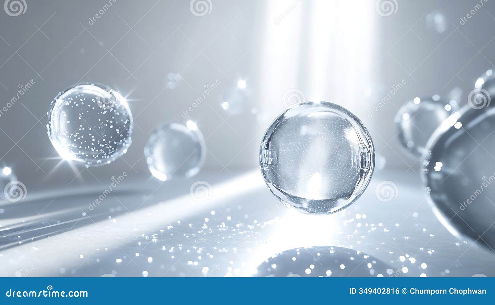Ethereal Glass Spheres Floating in Shimmering Digital Mist on Dramatic ...