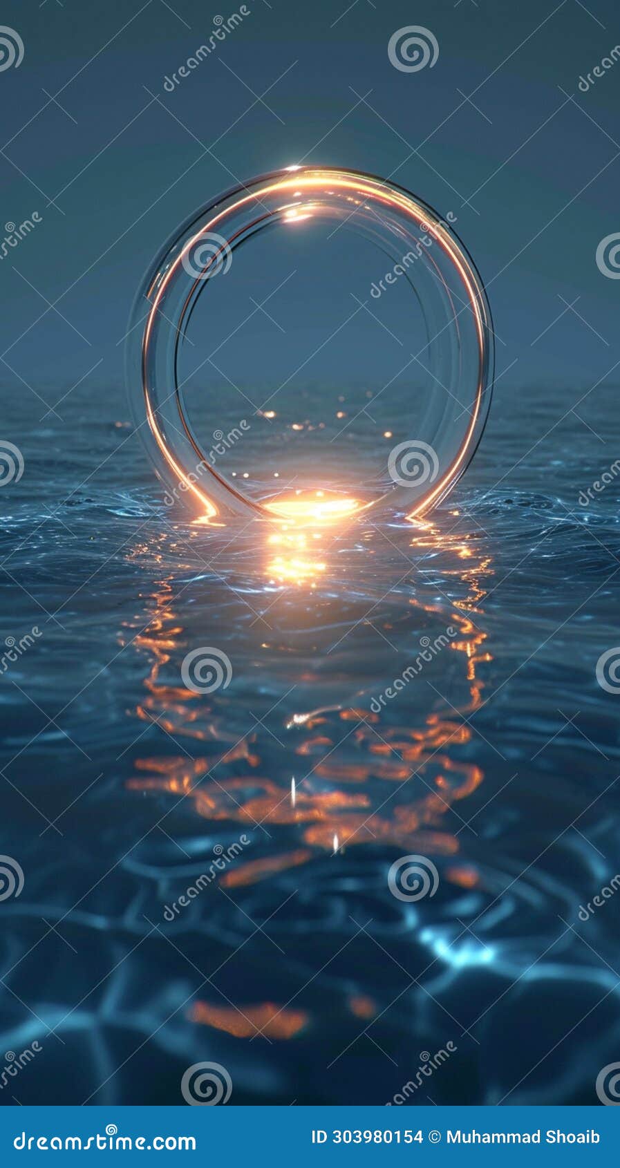 Ethereal Glow Water Surface with Illuminated Light, Rendered in 3D ...