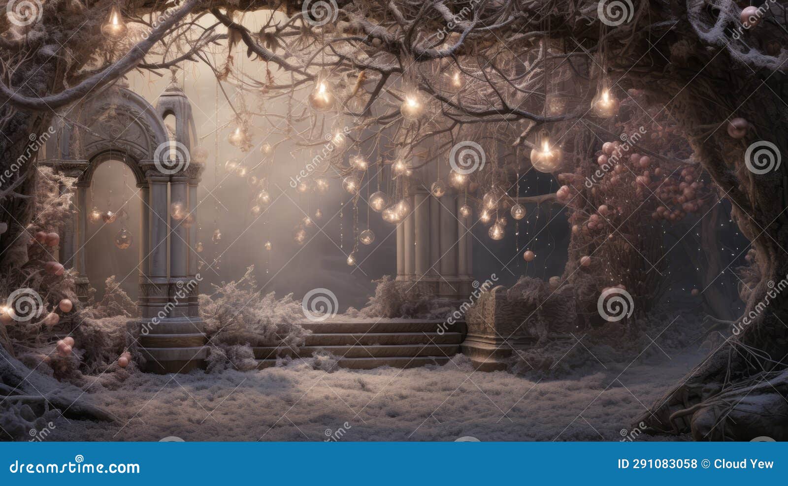 Ethereal Holiday Scene with Elements of Enchantment Stock Illustration ...
