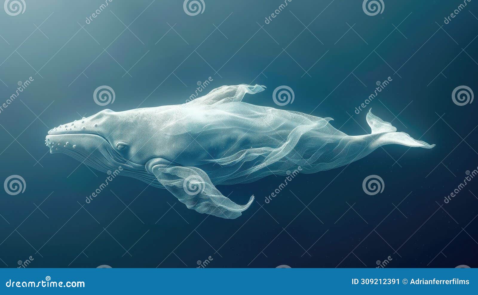 Ethereal Illustration of a Humpback Whale, Digital Wireframe Design ...