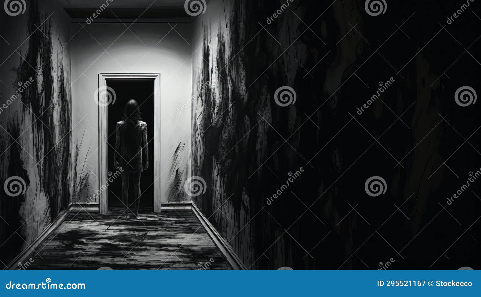 Ethereal Illustrations a Nightmare in a Dark Hallway Stock Illustration ...