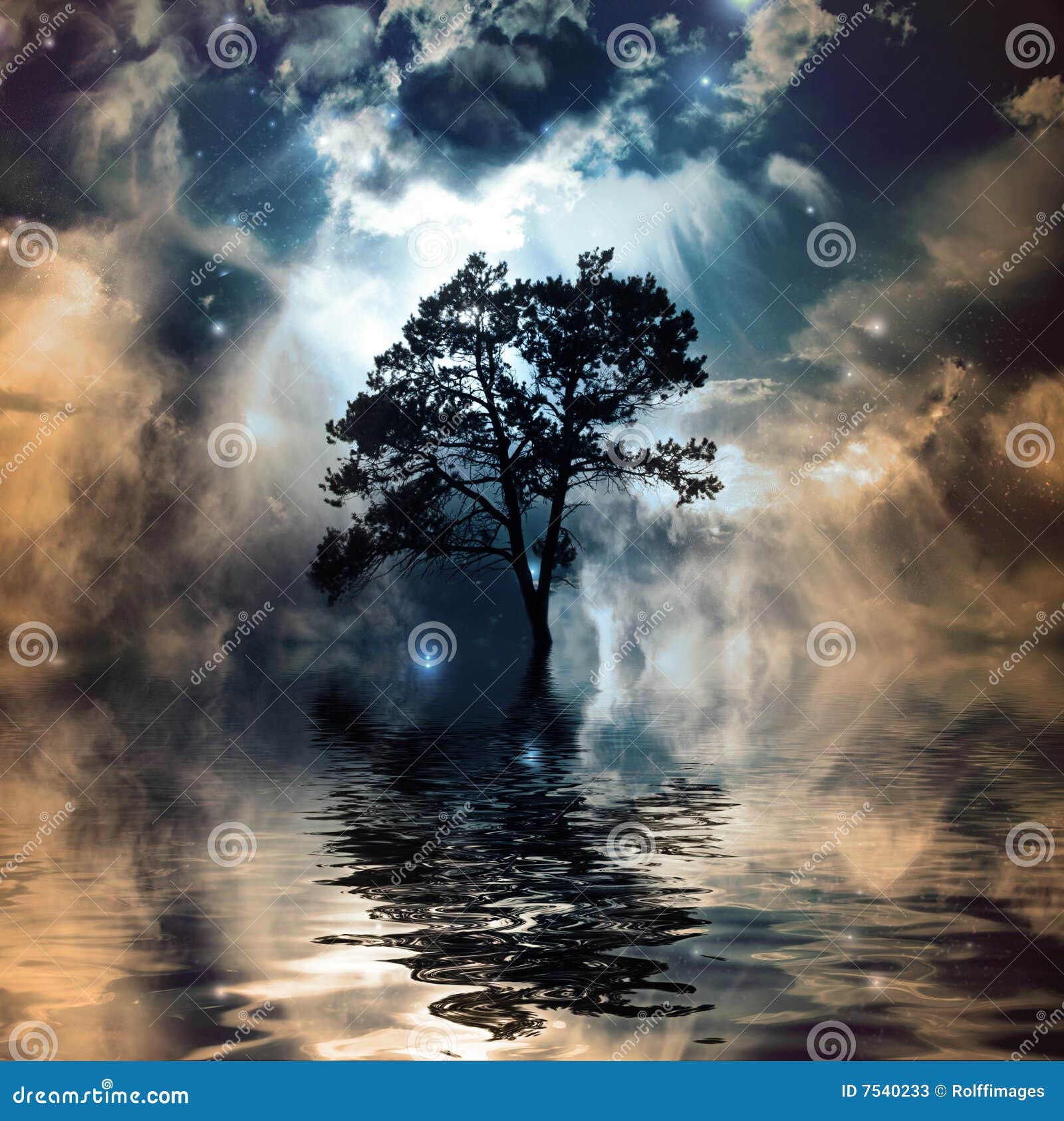 Ethereal landscape stock illustration. Illustration of branches - 7540233