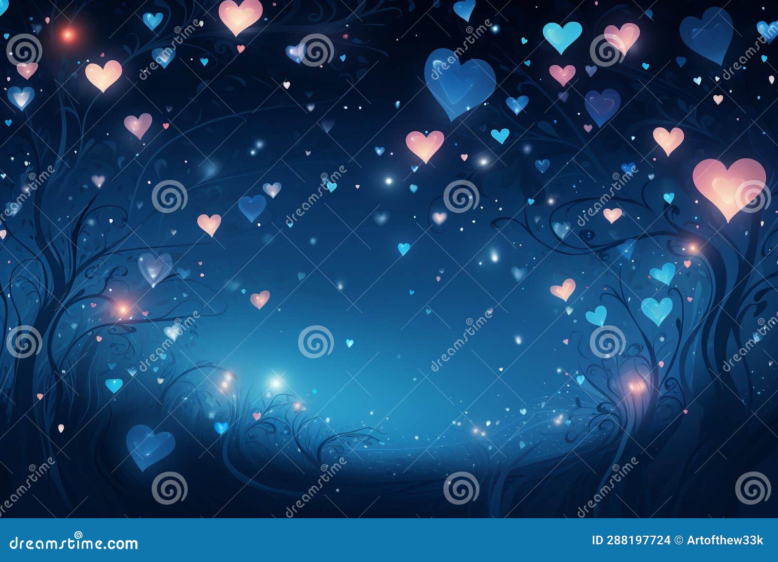 Ethereal Love: Vibrant Hearts in a Celestial Dance Stock Illustration ...
