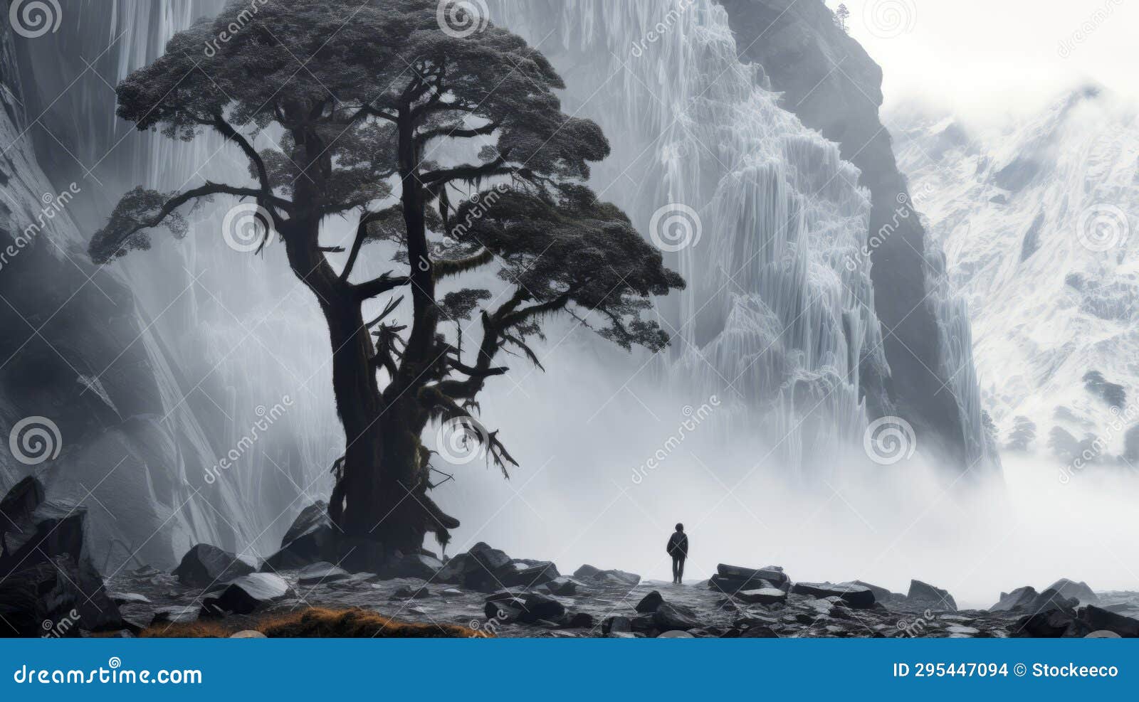 Ancient Waterfall And Rock Formation With Hieroglyphic Carvings Stock ...