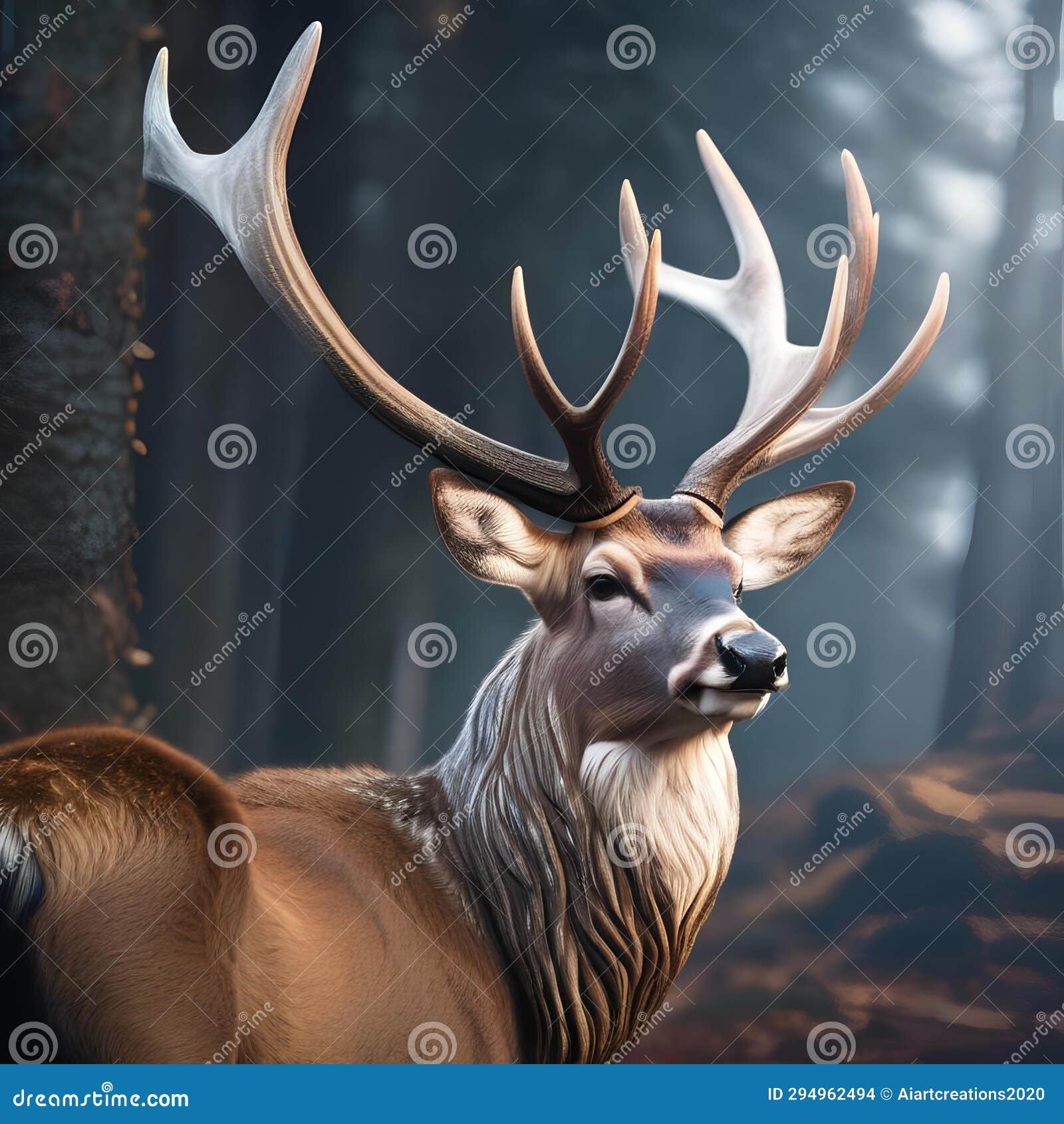 An Ethereal, Multi-dimensional Stag with Antlers that Span the ...