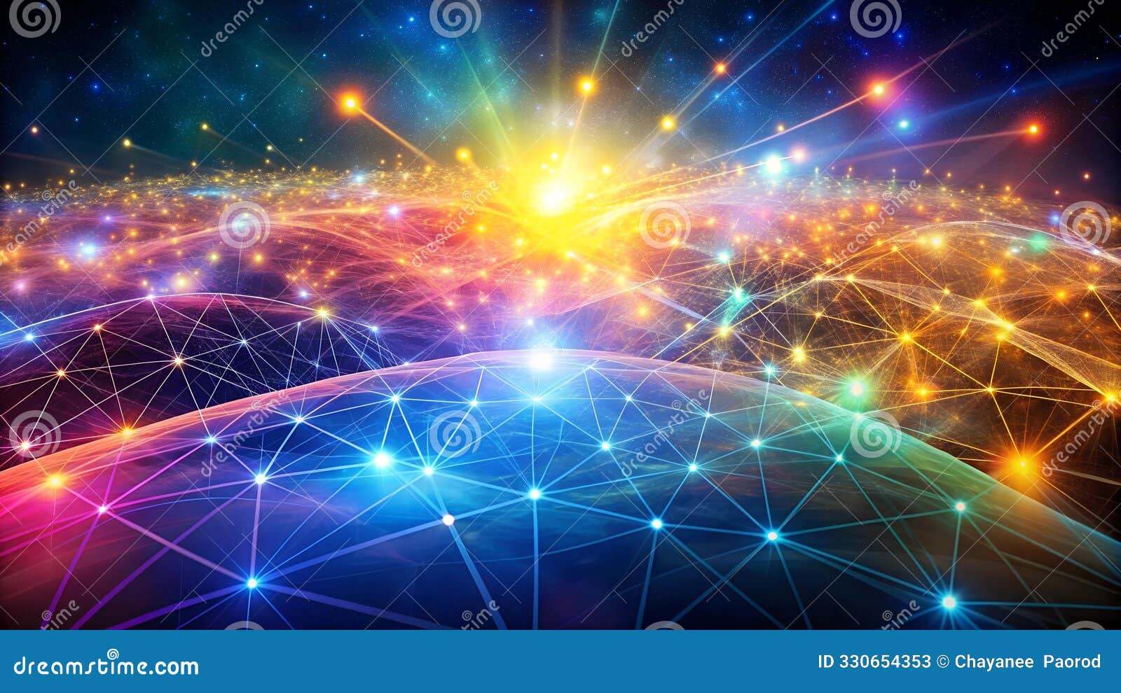 Ethereal Network Of Glowing Nodes And Links Across A Digital Landscape ...