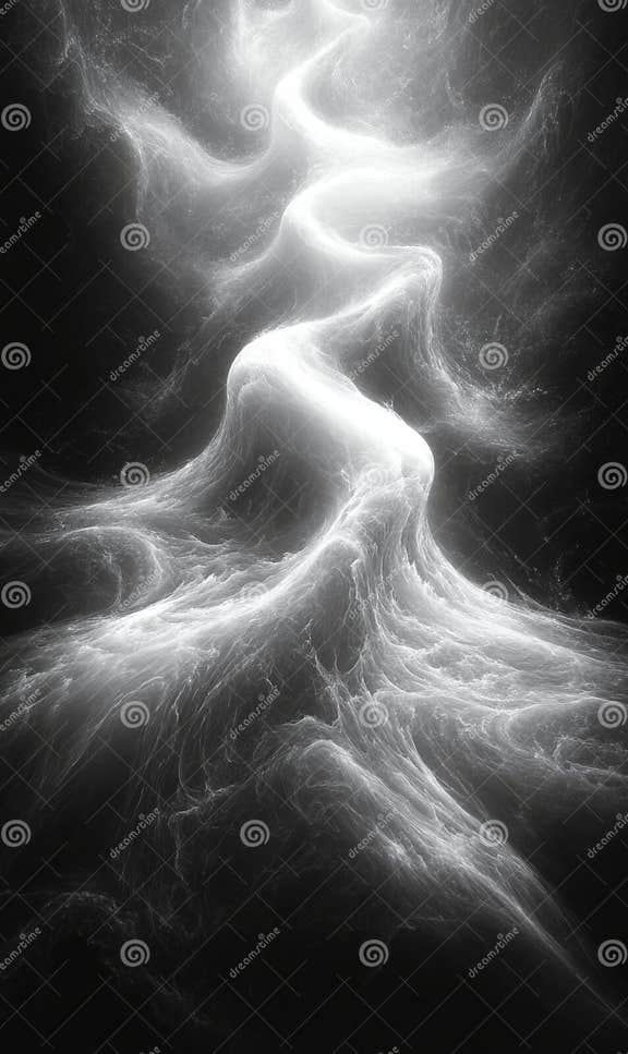 Ethereal Pathways of Swirling White Forms in a Dark Background Stock ...