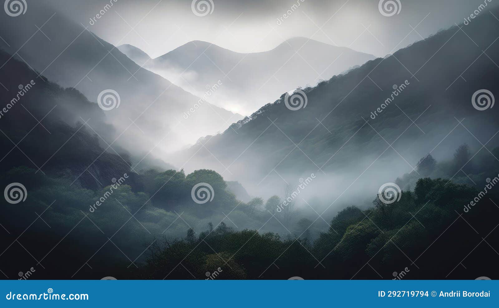 Ethereal Peaks in the Mist. Stock Illustration - Illustration of nature ...