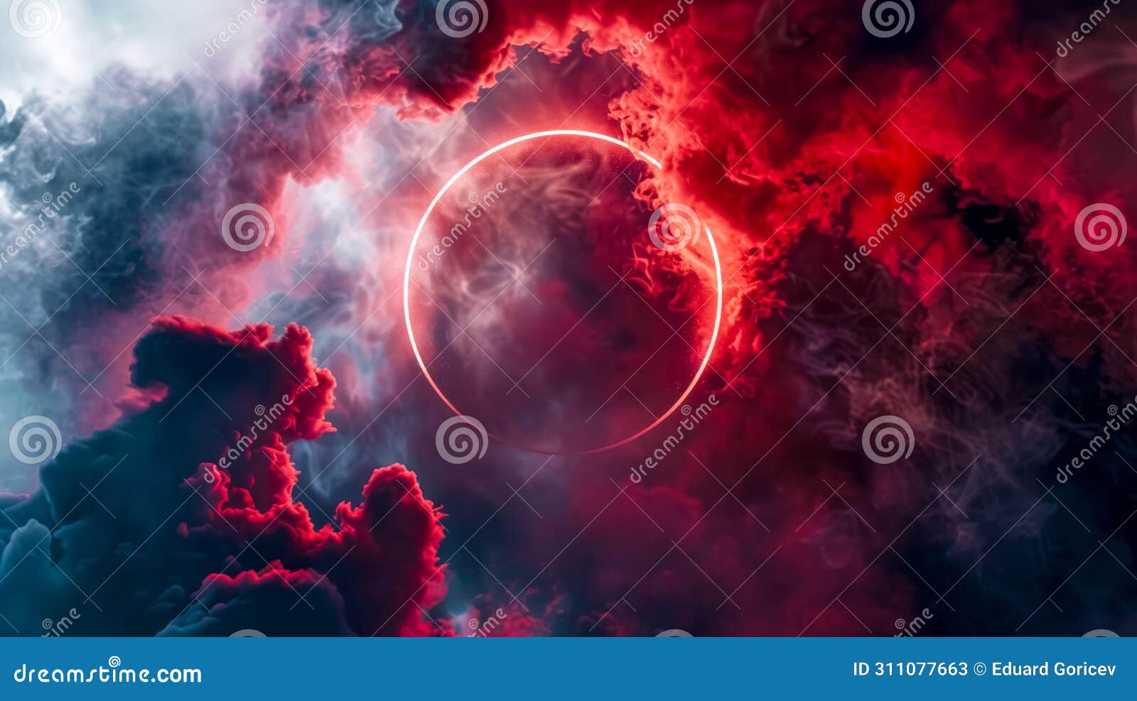 Ethereal Red Eclipse in Mystical Nebula Clouds Stock Image - Image of ...