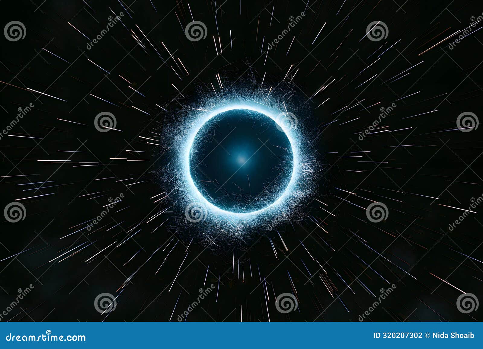Ethereal Scene with Glowing Blue Circle and Streaks in Dark Setting ...