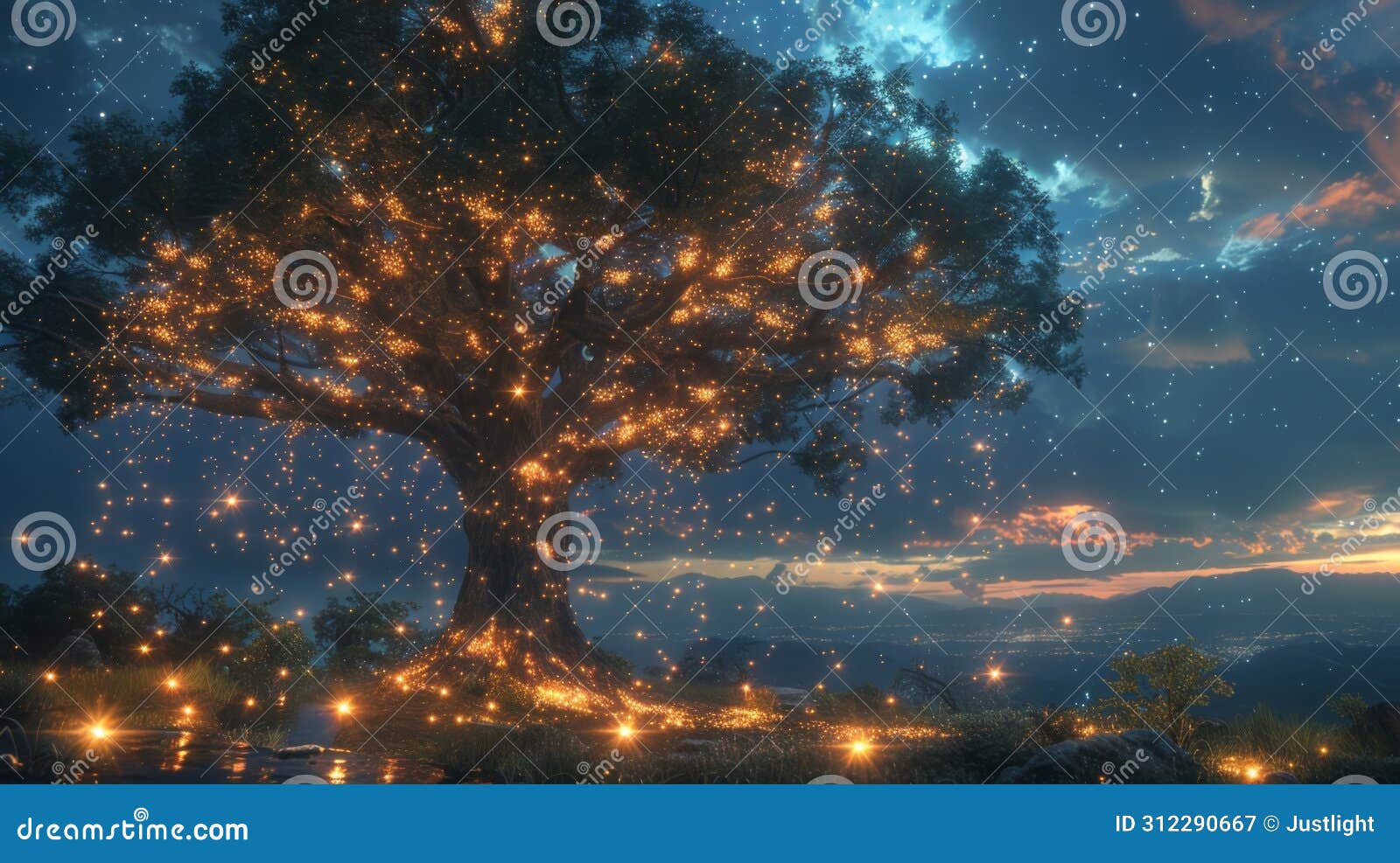 An Ethereal Scene Of The Tree Of Life Suspended In A Starry Night Sky ...